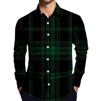 Generic Chemise &agrave; manches longues pour homme - Avec col classique et boutonni&egrave;re - En coton m&eacute;lang&eacute; - Pour la vie quotidienne, le bureau, les loisirs, Vert fo