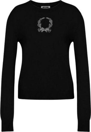 Moschino Femme, Pulls, Noir, Taille: 44 FR Wool Blend Pullover Laurel Crown