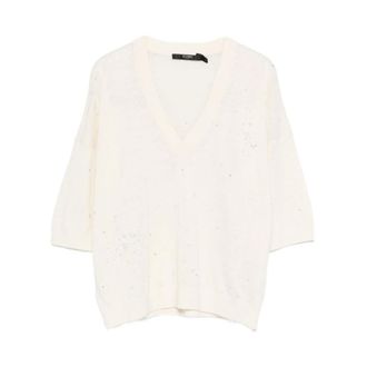 Seventy Femme, Pulls, Beige, Taille: 42 FR V-neck Tricots