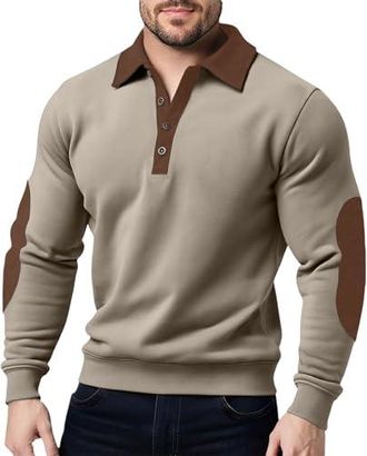 Generic Polo &agrave; manches longues pour homme - T-shirt de golf color&eacute; - Grande taille - T-shirts de sport confortables - Col &agrave; revers - Hauts d&eacute;contract&eacute;s &agrave; port