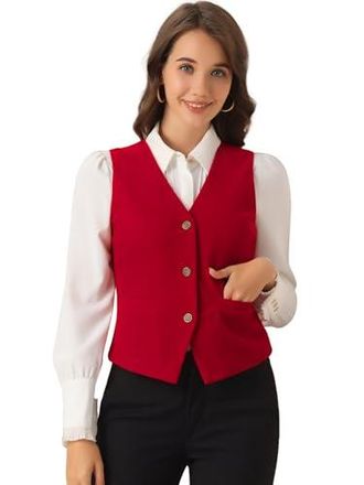 Allegra K Gilet en velours vintage pour femmes costumes daffaires formels boutonn&eacute; gilet Steampunk Rouge S