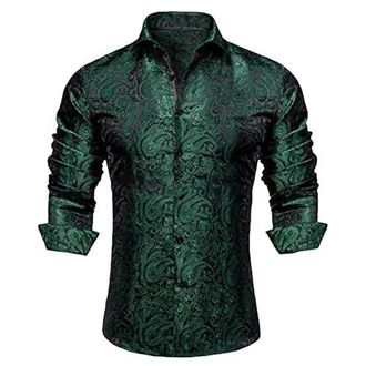 Generic Haut de luxe pour homme - Imprim&eacute; cachemire dor&eacute; brillant - Coupe ajust&eacute;e - Robe boutonn&eacute;e - Chemise &agrave; manches longues - Grande et grande taille - Pou