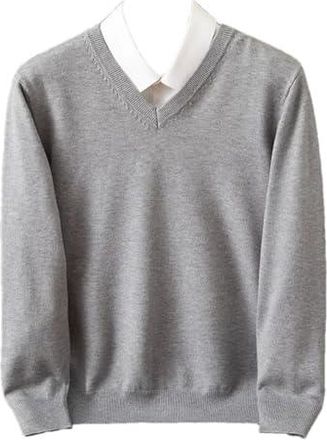 Generic Pull &agrave; col en V en laine m&eacute;rinos pour homme, Gris moyen, XL