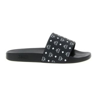 MCM Mcm, Homme, Chaussures, Noir, Taille: 45 EU Slides en caoutchouc avec imprim&eacute; monogramme