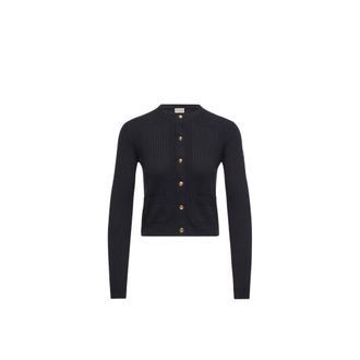 Moncler Moncler Leather Logo Wool Blend Cardigan, Women, Blue, Size: Xl