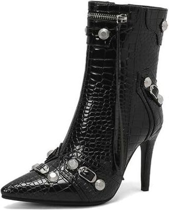 Generic Bottines &agrave; talons aiguilles &agrave; bout pointu avec fermeture &eacute;clair pour femme, Noir, 38.5 EU