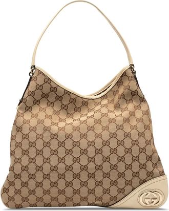 Gucci sac porté épaule New Britt en toile GG (2000-2015) - Marron