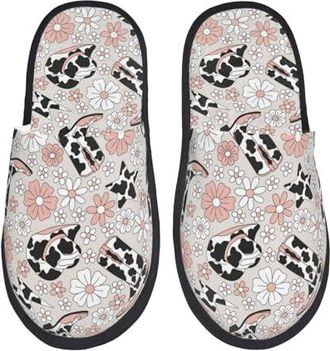 Generic Pantoufles En Feutre Chapeau De Cowboy De LOuest, Bottes &Agrave; Imprim&eacute; Vache Peluche Pantoufles En Coton Lavables Chaussons Maison Pour H&ocirc;tel Spa Camping 