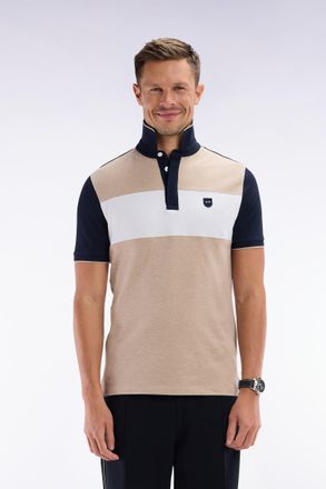 Eden Park Polo &Agrave; Manches Courtes En Coton Stretch Beige Bande Contrast&eacute;e Coupe Ajust&eacute;e