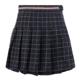 Thom Browne Fensterkaro-Houndstooth Teviot Tweed Falten-Minirock - - Skirts - Damen - Blau - S