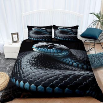 Generic Schwarze Schlange Bettw&auml;sche 140x200 3D Drucken Reptilien Bettw&auml;sche-Sets Weiche Kuschelig Mikrofaser Bettbezug mit 2 Kissenbez&uuml;ge 80x80 cm mit Rei&szlig;ve