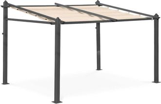 Sweeek Pergola murale en aluminium - Murum 3x4m - Toile beige - Tonnelle id&eacute;ale pour votre terrasse. toit retractable. toile coulissante. structure aluminium