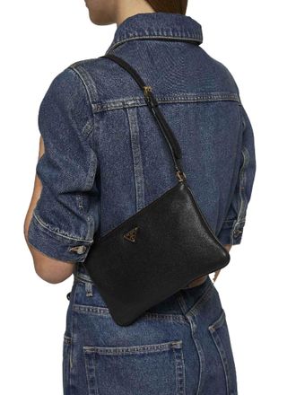 Prada Womens Black Leather Shoulder Bag Calf