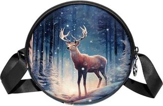 Generic Petit sac à bandoulière rond pour femme, motif renne et flocon de neige avec fermeture éclair et bretelles réglables