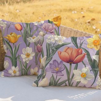 Generic Kissen Lila Kissenbezug 35x35cm Sofakissen Blume Dekokissen 2er Set Kissenh&uuml;llen Leinen Doppelseitiger Druck Quadratische Pillow Case f&uuml;r Terrasse Her