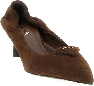 Prada Womens Brown Lamb Leather Mid Heel Pumps