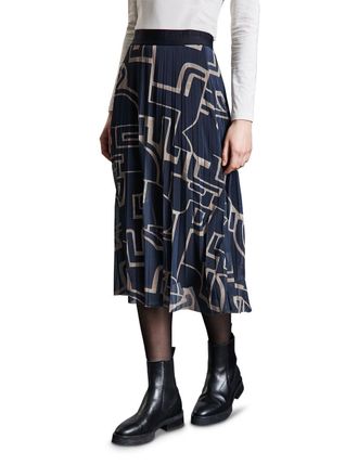 Street One Damen A361661 Bedruckter Mesh-Plissée-Rock, Deep Tint Blue, 40 EU