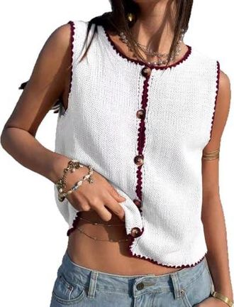 Generic Debardeur Femme Chic et &eacute;l&eacute;gant Tricots Chemisier sans Manche D&eacute;bardeur Crop Top Ete Haut Chic et Elegant Fluide Ample Caraco Vetement Femme Ete Tee S