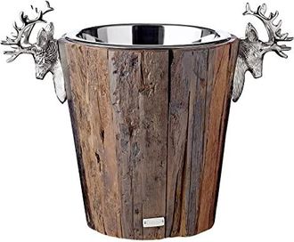 Edzard Seau &agrave; vin Milwaukee Hauteur 29 cm, en Bois Massif avec Insert en Acier Inoxydable, Anse en Forme de t&ecirc;te de cerf