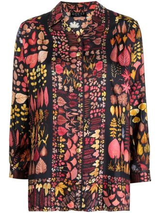 Gucci chemise imprimée en soie (années 1990) - Bleu