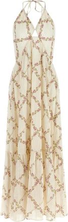 Twinset Femme, Robes, Blanc, Taille: 34 FR Longue Robe en Coton &agrave; Rayures Fines