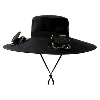 Generico Chapeau de soleil avec ventilateur - chapeau de seau de protection UV avec recharge solaire et USB | ventilateur de refroidissement int&eacute;gr&eacute; pour le tr