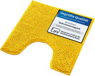 WohnDirect WC Vorleger mit Ausschnitt 45x45 cm Gelb - Weiche Toilettenmatte f&uuml;r Stand-WC - Hochflor Badematte Saugstark & Bodenschonend (Versand aus DE)