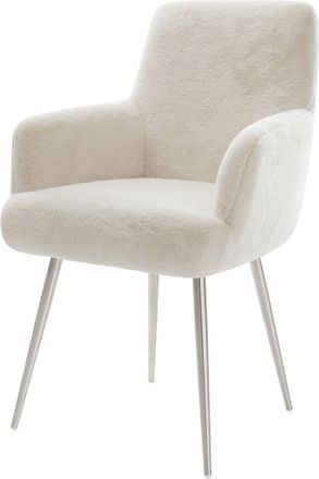 DELIFE Polsterstuhl Heira-Flex mit Armlehnen 4-Fu&szlig; konisch Edelstahl Pl&uuml;sch Creme-Wei&szlig; Taschenfederkern