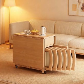 Generic Zusammenklappbares Esstisch-Set Aus Holz, Mit 4 Oder 6 St&uuml;hlen, Ausziehbares Blatt-Design, for Restaurant, K&uuml;che, Wohnzimmer, Esszimmer, Platzsparende