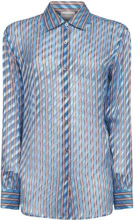 Dries Van Noten Devor&eacute; Viskose und Seiden-Streifenhemd - - Blouses & Shirts - Damen - Blau - S