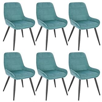Woltu Lot de 6 Chaises de Salle à Manger, Chaises Relaxantes en Velours, pour Salon, Salle de séjour, Cuisine, Chambre à Coucher, Vert Turc, BH331ts-6
