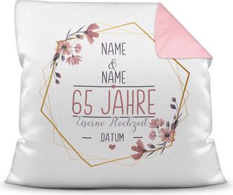 Tassendruck Kissen Hochzeitstag Eiserne Hochzeit - mit Name & Datum selbst gestalten - 65 Jahre Ehe, Geschenk Hochzeit, Jubiläum, Jahrestag - Hochzeit Farbkissen 