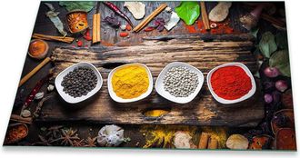 Decorwelt Herdabdeckplatte Abdeckung Ceranfeld Abdeckplatte Schneidebrett 1-Teilig 80x52 Gewürze Mehrfarbig Spritzschutz Glasplatte Ceranfeldabdeckung Schutz He