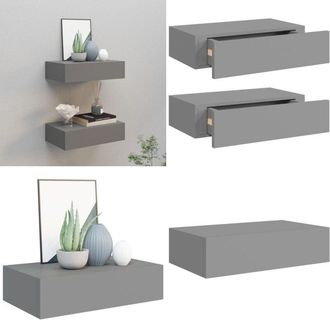 vidaXL Vidaxl - Wandregale mit Schubladen 2 Stk. Grau 40x23,5x10 cm mdf - Wand Regal - Regal Mit Schublade - Grau - Wohnzimmer M&ouml;bel