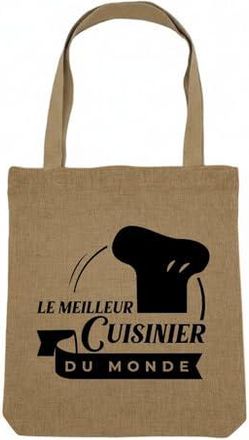Fabulous Sac Shopping Tote Bag Aspect Lin - Le Meilleur Cuisinier du Monde Cuisine Chef Papa - Sac de Courses Toile Epaisse 360g Beige Naturel Cabas Port&eacute; Epau