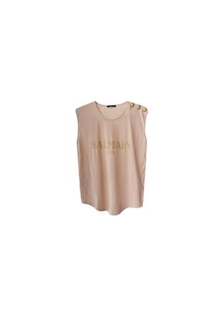 Balmain Pale pink cotton jersey logo T-shirt Size S