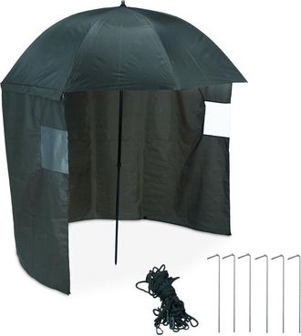 Relaxdays Abri de p&ecirc;che avec paroi lat&eacute;rale, m&eacute;canisme &agrave; bascule, piquets & sac transport, tente, parapluie, vert - Relaxdays