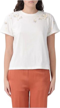 Twinset Femme, Tops, Blanc, Taille: 40 FR T-Shirt applicazioni a fiori