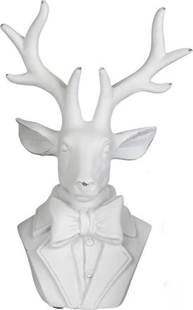 La Vida XL Hirsch B&uuml;ste mit Fliege Skulptur Rentier wei&szlig; Polyresin Landhaus H 40cm