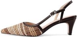 Queen Helena Escarpins Femme Slingback &agrave; bout en tissu tress&eacute; avec talon bas K4540, beige marron., 41 EU