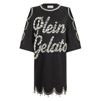 Philipp Plein Mini T-Shirt Kleid Crystal Waves - - Dresses - Damen - Schwarzk - S