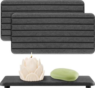 Generic 2er Wasserabsorbierende Steinablage, Stein-Trockentabletts f&uuml;r Waschbecken, Seifenschale, Sp&uuml;le, schnell trocknend (dunkelgrau)