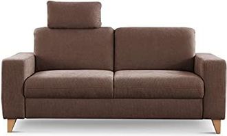 Cavadore 2,5-Sitzer Sofa Lotta / Skandinavische 2,5er-Couch mit Federkern, Kopfstütze und Holzfüßen / 183 x 88 x 88 / Webstoff, Braun