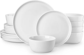 Malacasa Tafelservice 6 Personen, 18-teilig Porzellan Geschirrset Wei&szlig;, Geschirr set aus 6x Dinnerteller, 6x Dessertteller, 6x M&uuml;slischalen, Serie LEXI