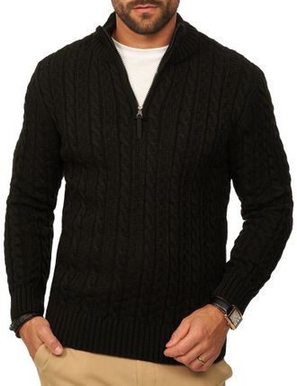 Behype. Herren Strickpullover als Troyer in Grobstrick mit Zopfmuster - Winterpullover im Regular-Fit mit Stehkragen - Warmer Half-Zip Pulli f&uuml;r M&auml;nner DC_881