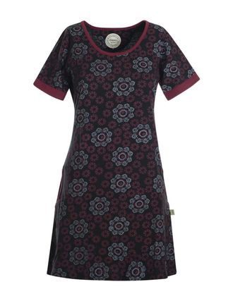vishes Alternative Bekleidung - Kurzarm Damen Hippie T-Shirt Kleid Blumen Tunika Jerseykleid Baumwolle schwarz 48-50