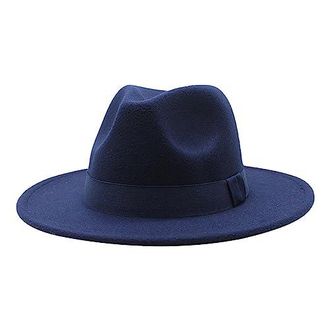 Generic Chapeaux Fedora pour homme et femme, ruban uni &agrave; large bord, chapeaux Fedora panama pour femmes et hommes, chapeaux britanniques jazz pour hommes, ble