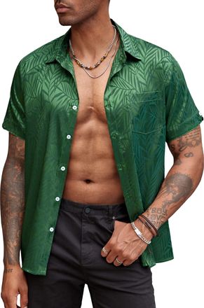 Coofandy L&auml;ssiges Herren-Strandhemd, Bedruckt, kurz&auml;rmelig, Sommer, Hawaii-Hemd, 02 Deep Green, L