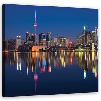 Feeby Leinwandbild XXL Kanada Toronto Skyline 80x80 cm Wandbild Kunst Ontario Weiden Blau