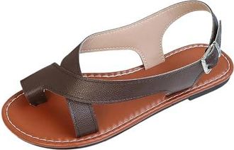 Generic Sandales plates l&eacute;g&egrave;res pour femme - Couleur unie - &Eacute;l&eacute;gantes - Respirantes - Polyvalentes - Confortables - D&eacute;contract&eacute;es - Sandales d&eacute;t&eacute; et de, marro